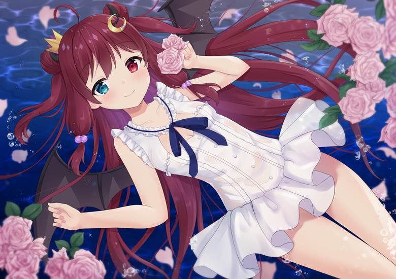 Yuzuki Roa,Nijisanji,virtual youtuber,white dress,wet see-through,dress,flat chest,Virtual ...