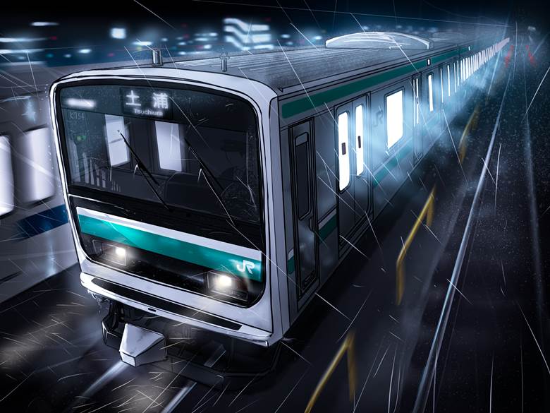 雨降る常磐快速线|びわこまち209的电车风景插画图片 | BoBoPic