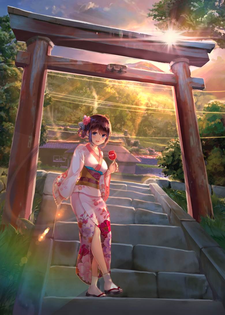 日式寺庙 和服|神般de神的和风鸟居插画图片 | BoBoPic