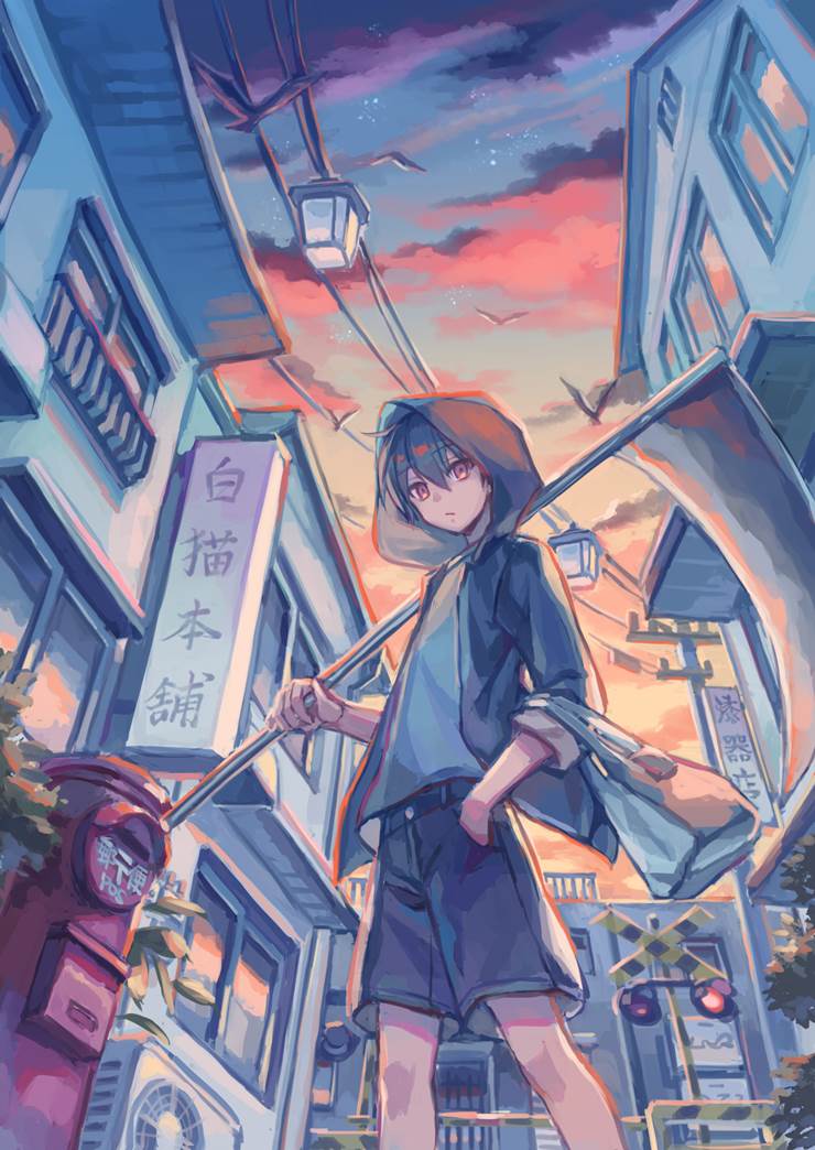 夕烧けと里路地とコンビニ帰りの死神|*zoff的pixiv风景壁纸插画图片 | BoBoPic