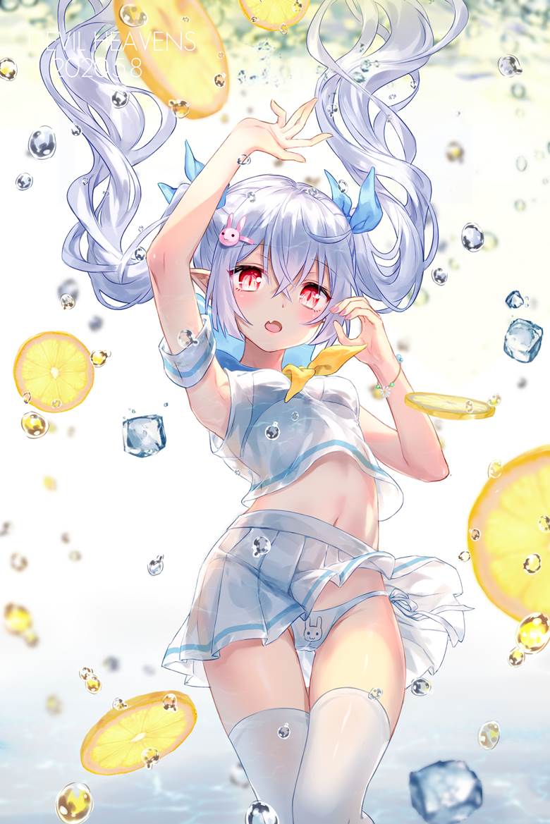 young girl,可爱,loli,beautiful girl,White Hair,White silk pantyhose,moe,sailor suit,水下,原创角色 ...