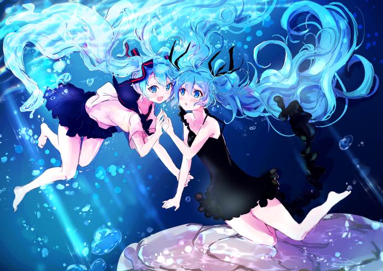 原创,初音未来,bottle miku,Deep Sea Girl,sea,water,水下,VOCALOID 500收藏, - 蒼巳生姜＠お仕事募集中'illustration - PixivBox