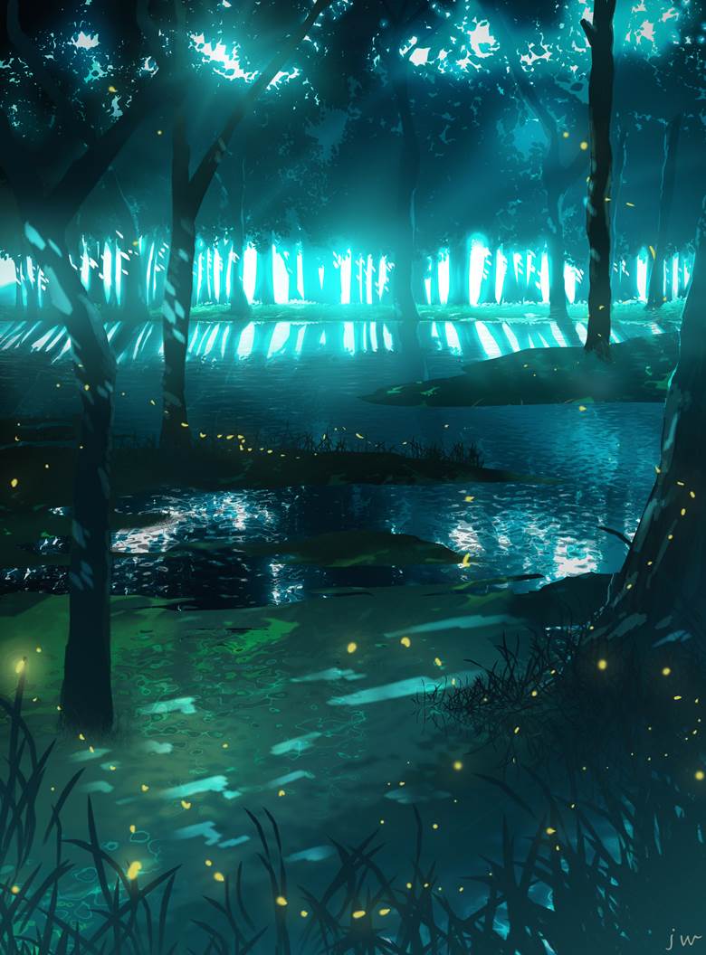 树影の萤火|画师JW的风景插画图片 | BoBoPic