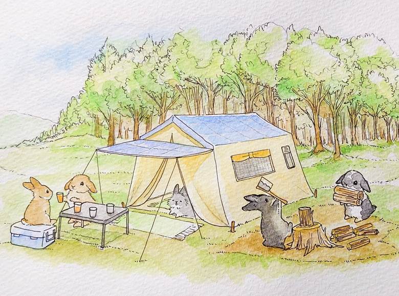 みんなで\nキャンプ|VeryBerry的小兔子动物插画图片 | BoBoPic