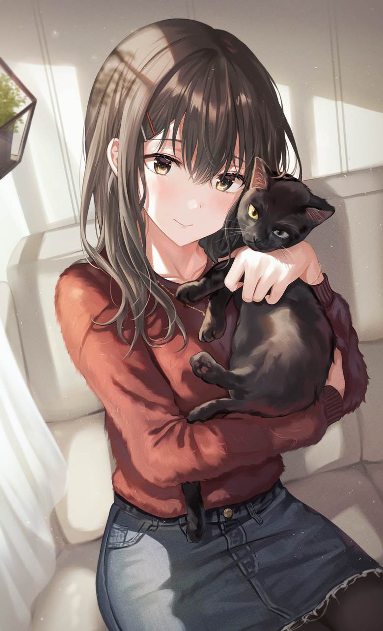猫と女の子|TOKKYU的黑裤袜插画图片 | BoBoPic