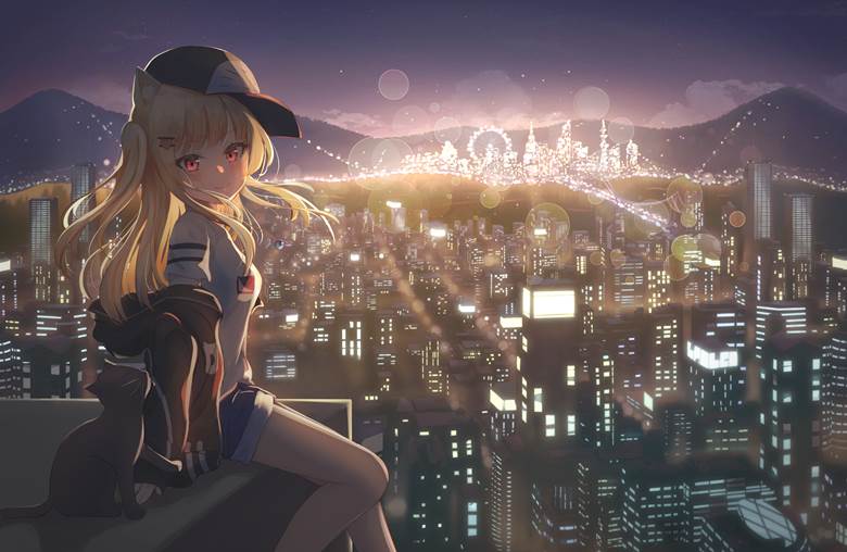 少女と夜景 夕方|Yuja的Pixiv美少女插画图片 | BoBoPic