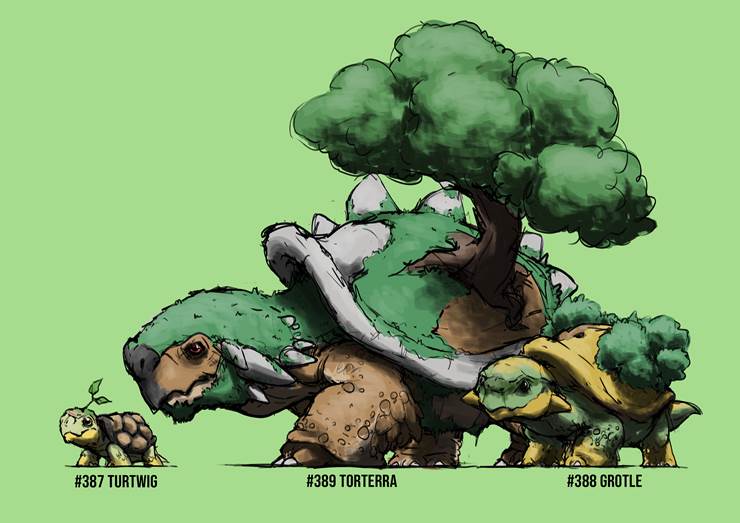 Turtwig, Grotle, Torterra|插画师blacknirrow的树林龟插画图片 | BoBoPic