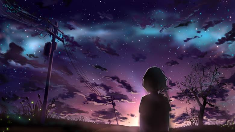 夜の星空|MangGuo9的Pixiv风景插画图片 | BoBoPic