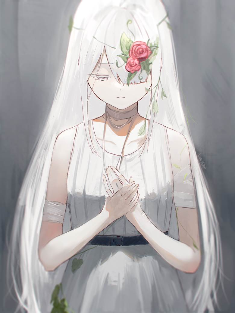 original,girl,white hair,plant,bandage, - KUROBEKO'illustration - PixivBox