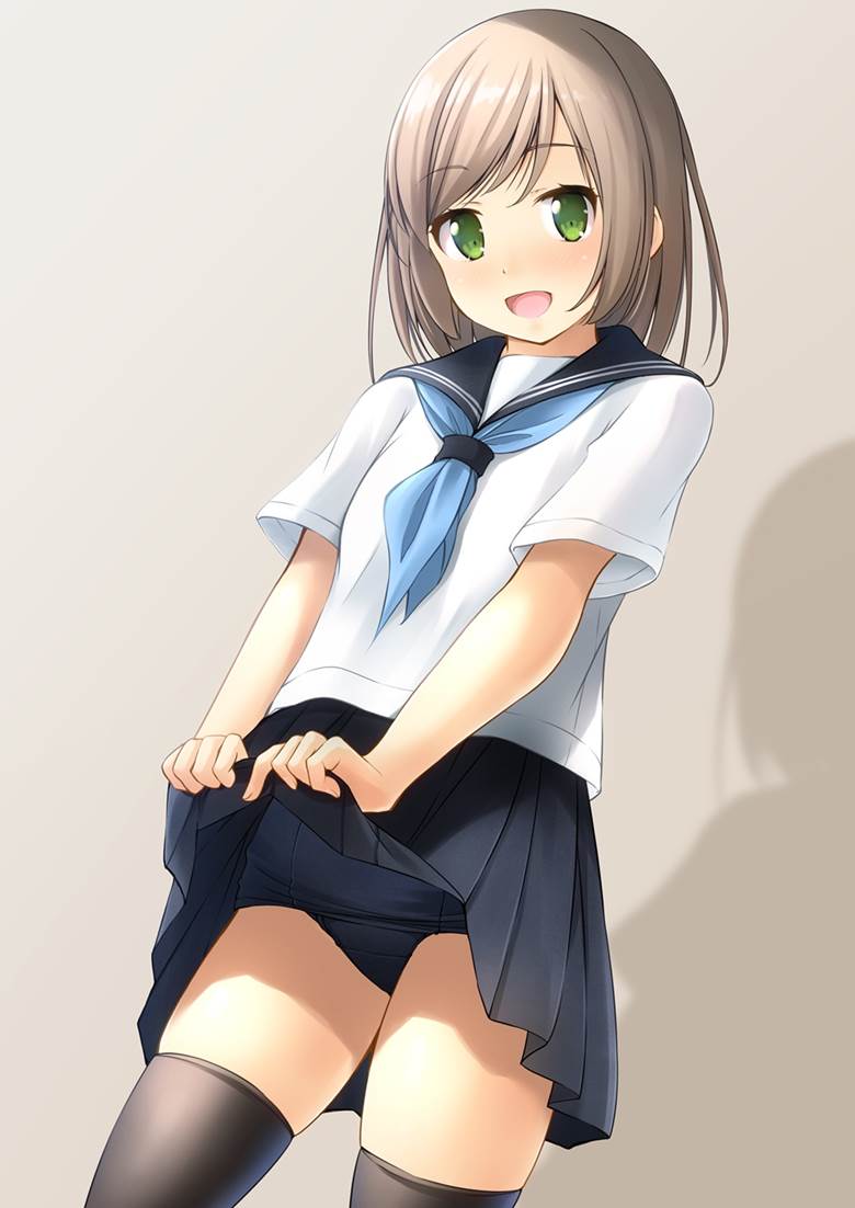 たぶん下着忘れてる子|柴茶(しばちゃ)的水手服JK短裙少女插画图片 | BoBoPic