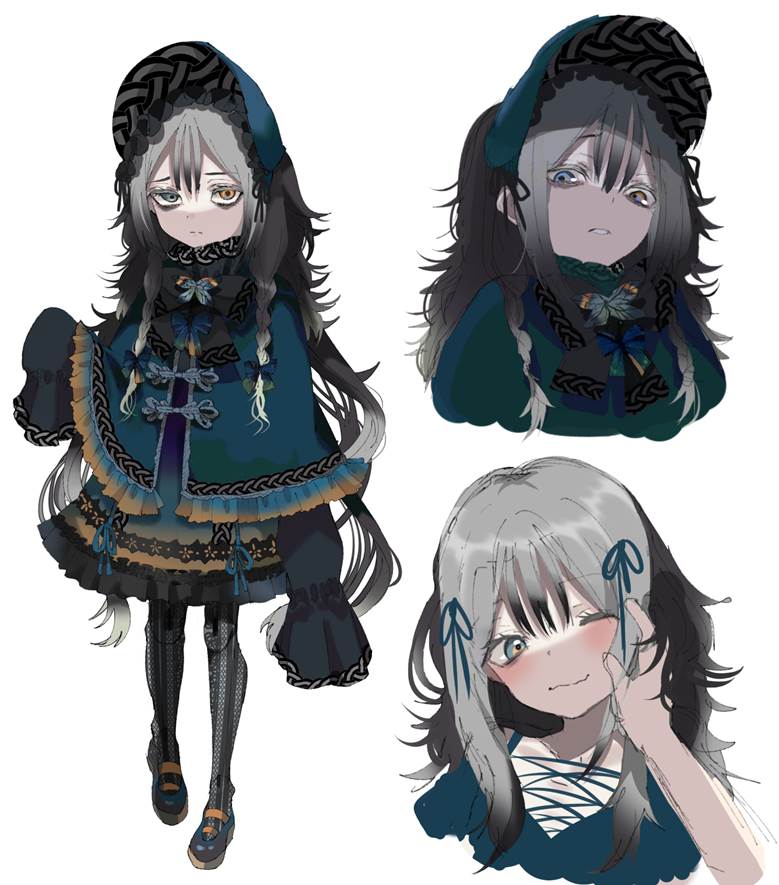 original,girl,creation,young girl,black hair,gothic lolita,fair skin,sanpaku eyes,white hair ...