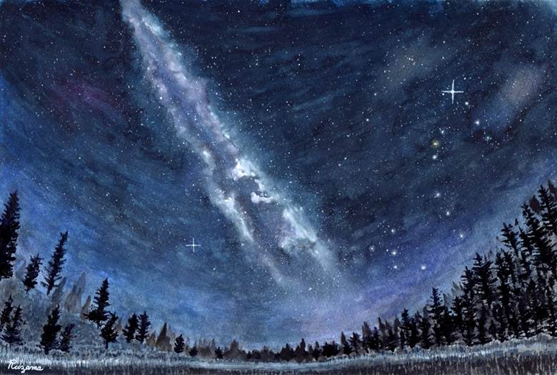 夜と空|H.Ruzama的Pixiv风景插画图片 | BoBoPic