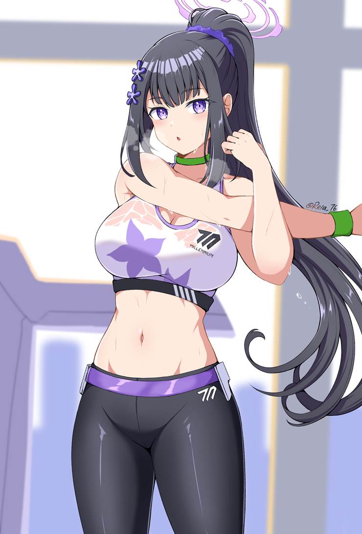 欧派,女孩子,碧蓝档案,sweat,魅惑的乳沟,sports bra,training outfits,Sumire Otohana,midriff, - Reia'illustration ...