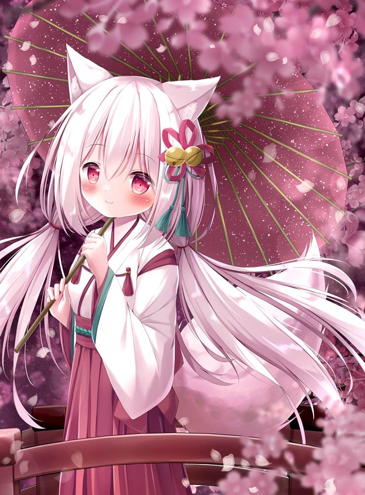 original,girl,sakura,Yozakura,miko,Japanese umbrella,loli,animal ears,fox ears, - 結月ちい@2日目西は45a ...