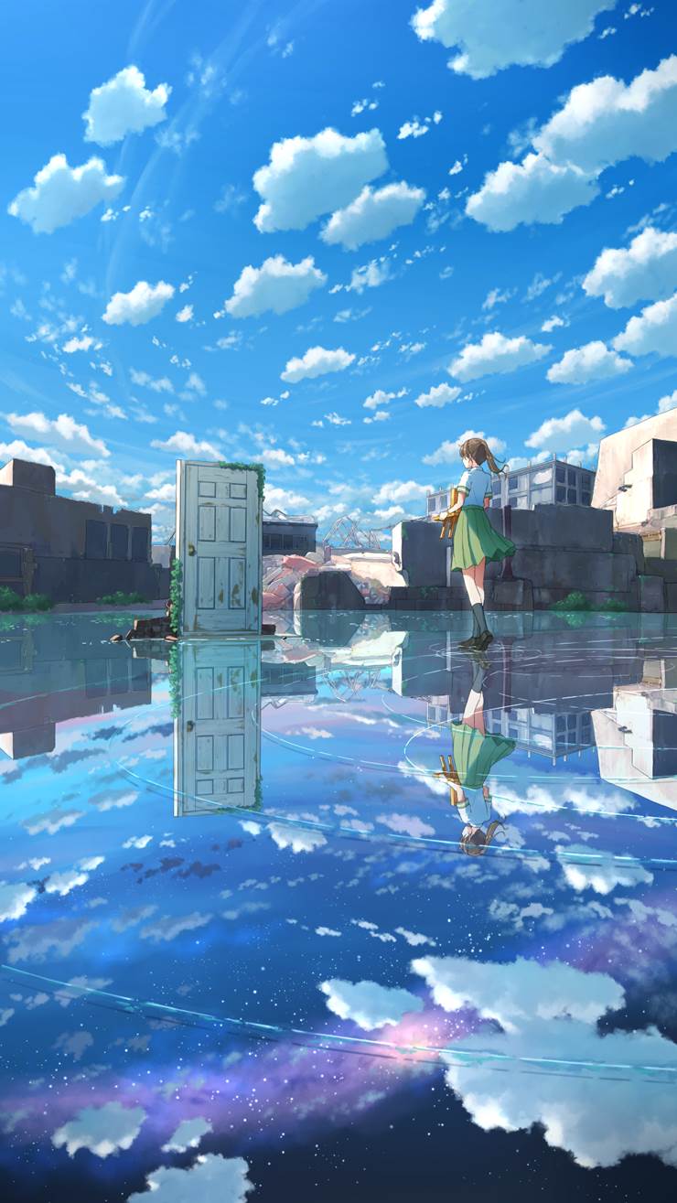 scenery,sky,background,clouds,Suzume's Locking Up,Makoto Shinkai,door,Suzume Iwato, - あんよ ...